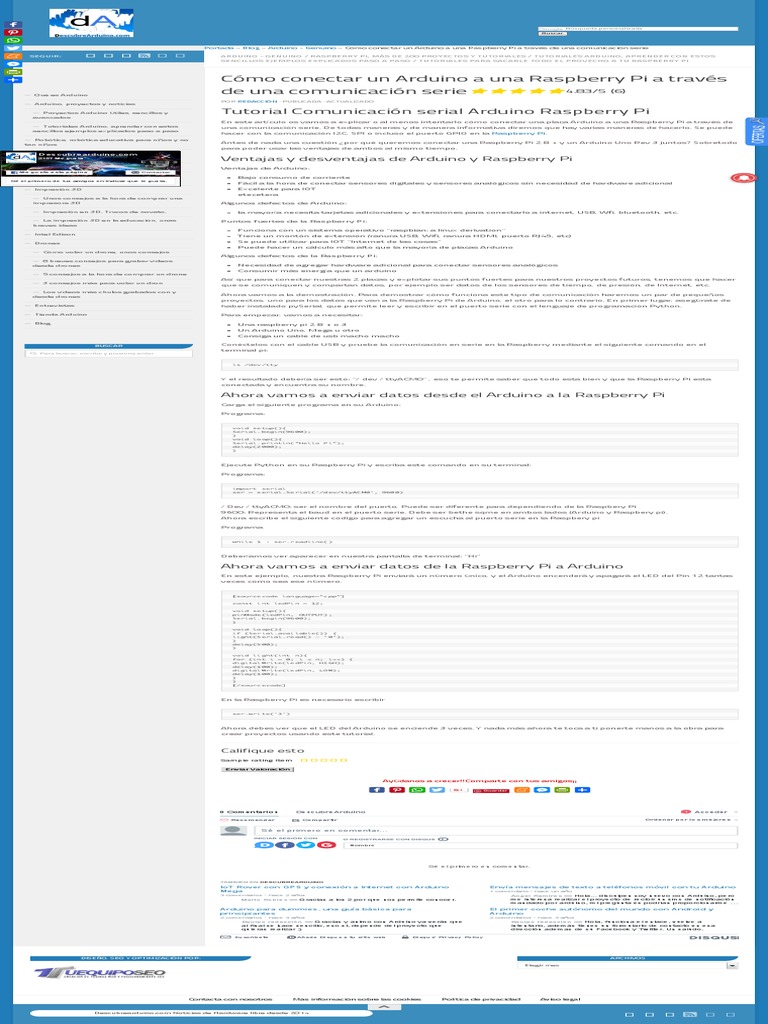 Cómo Conectar Un Arduino A Una Raspberry Pi Por Comunicación Serie Pdf Raspberry Pi Arduino