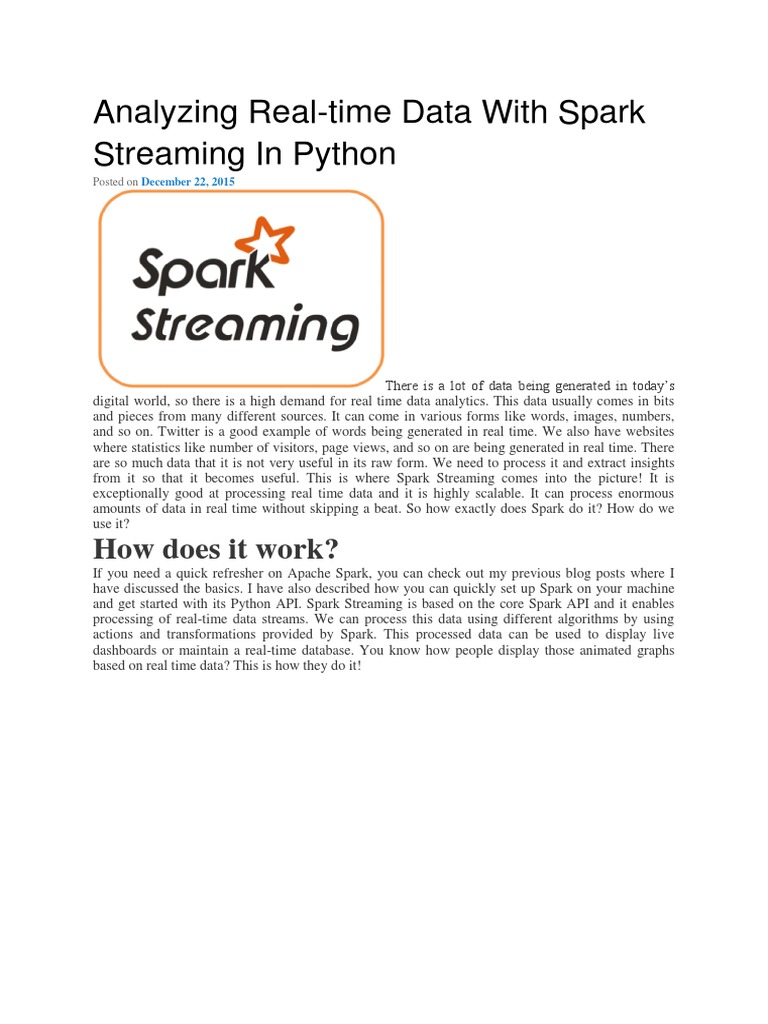 Analyzing Real Time Data With Spark Pdf Apache Spark Real Time