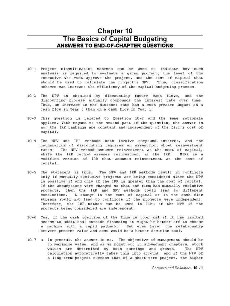 Chapter 10 Answers | PDF | Internal Rate Of Return | Capital Budgeting