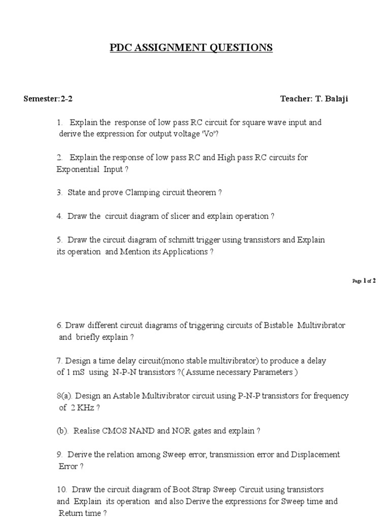 Pdc Assignment Questions Semester2 2 Teacher T Balaji Pdf Science And Mathematics 