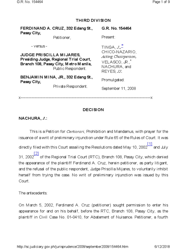Third Division FERDINAND A. CRUZ, 332 Edang ST., Pasay City, G.R. No ...