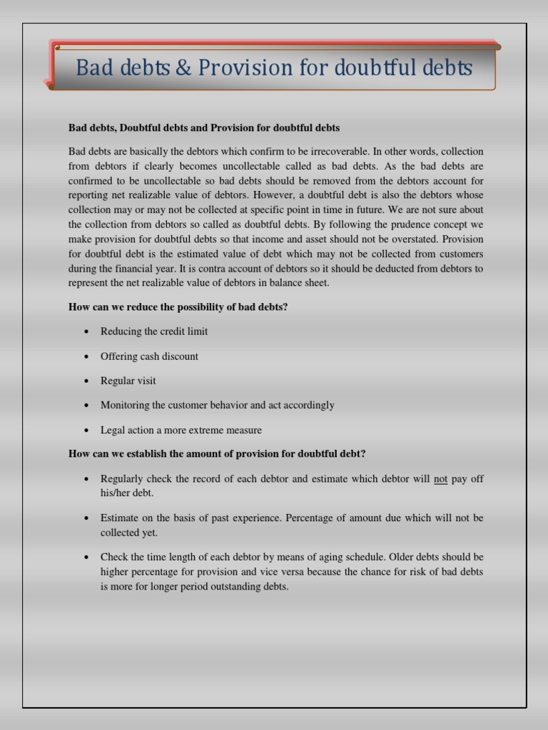 Bad Debts and Provision For Bad Debts | PDF | Bad Debt | Debits And Credits