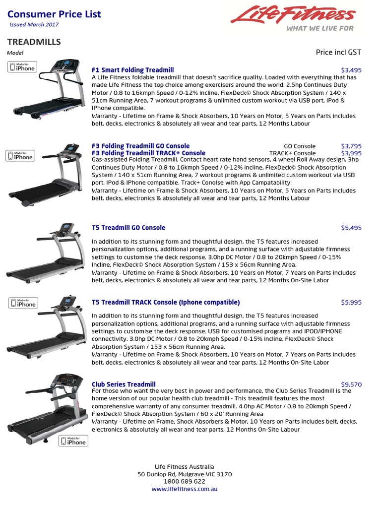 Life Fitness Domestic Price List | PDF | Treadmill