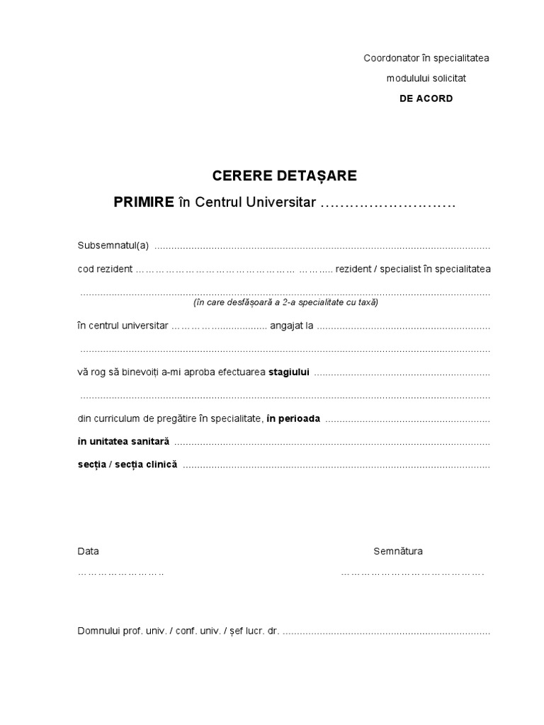 Cerere Detasare Primire PDF | PDF