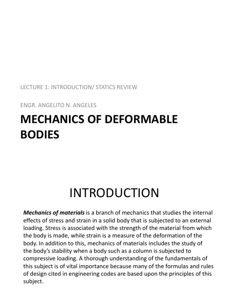 Lecture 1 - Review of Statics Analysis of Internal Reactions | PDF ...