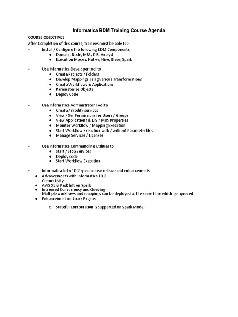 Informatica BDM Training Agenda | PDF | Workflow | Command Line Interface