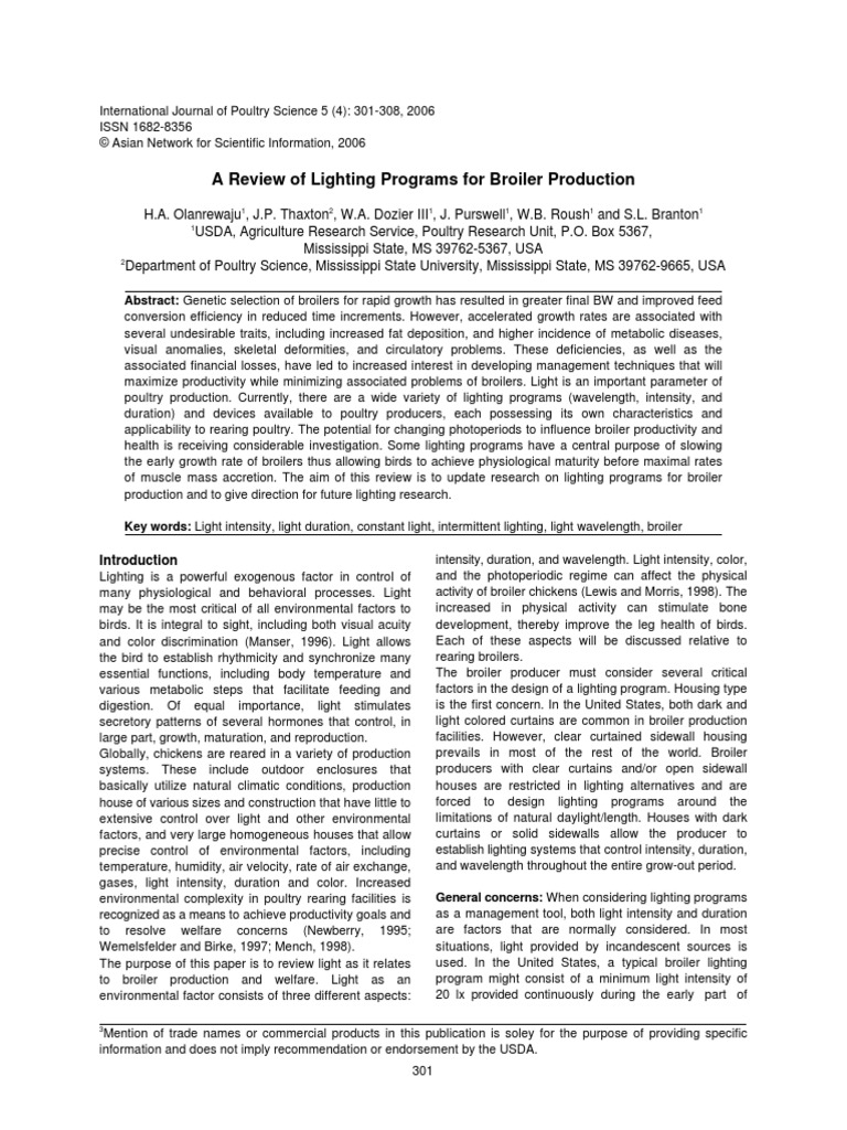A Review of Lighting Programs For Broiler Production | PDF | Broiler ...