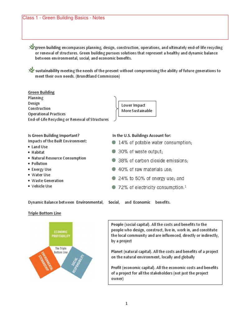Class 1 Green Building Notes | PDF | Green Building | Leadership In ...