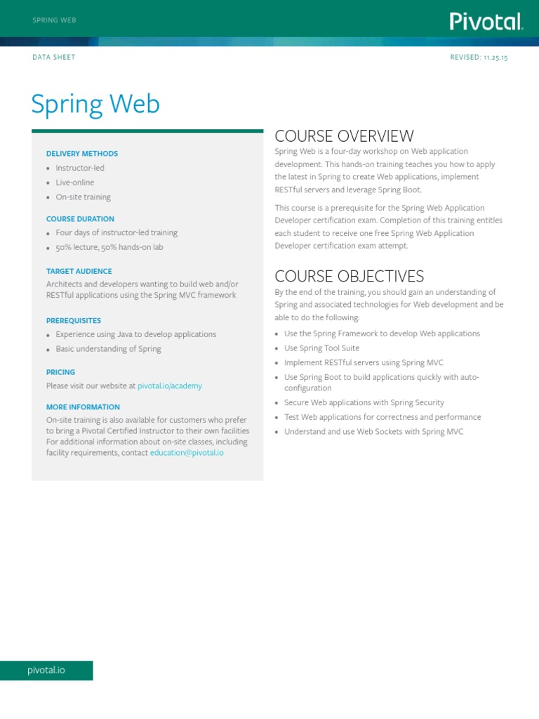 Pivotal EDU SpringWeb Datasheet PDF | PDF | Spring Framework | Model ...