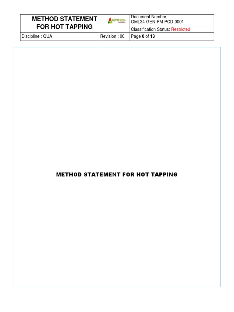 Method Statement For Hot Tapping | PDF | Tap (Valve) | Valve