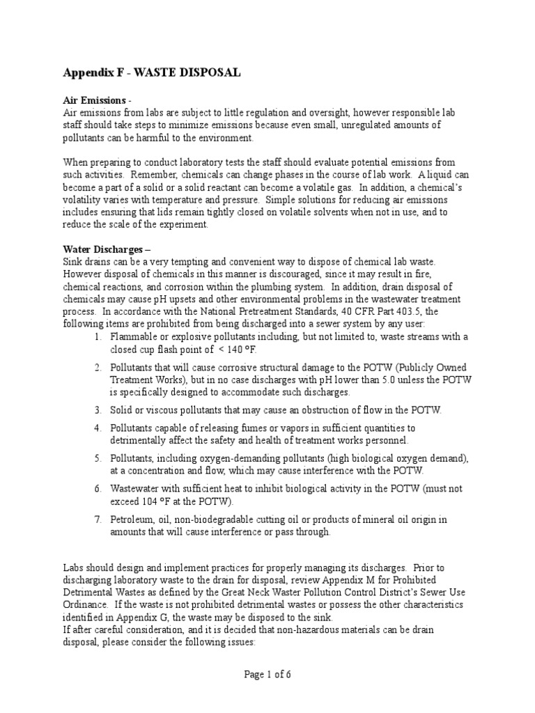 Appendix F Waste Disposal | Download Free PDF | Hazardous Waste ...