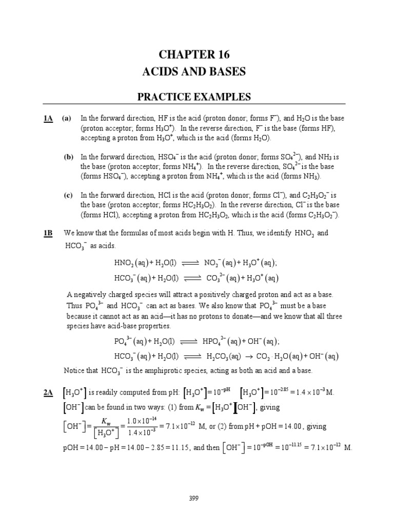 Acids and Bases: Practice Examples | PDF | Acid | Ph