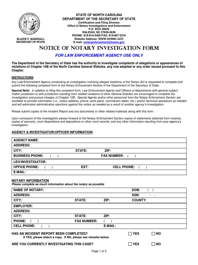 Law Enforcement Investigation Form | PDF | Notary Public | Special Agent