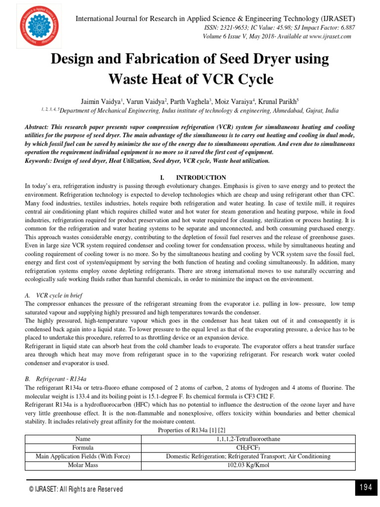 Design and Fabrication of Seed Dryer Using Waste Heat of VCR Cycle ... Design and Fabrication of Seed Dryer Using Waste Heat of VCR Cycle ...