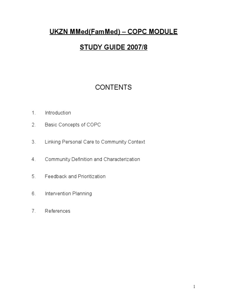 Ukzn Mmed (Fammed) - Copc Module STUDY GUIDE 2007/8 | PDF | Community ...