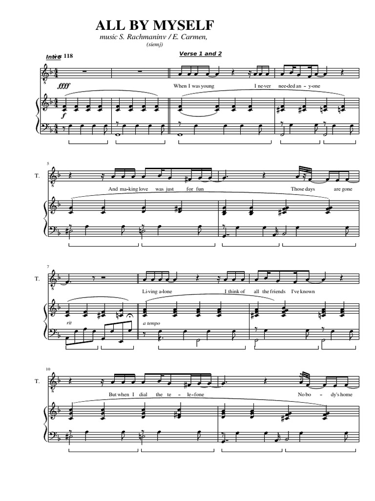 All by Myself: Music S. Rachmaninv / E. Carmen | PDF | Songs Written
