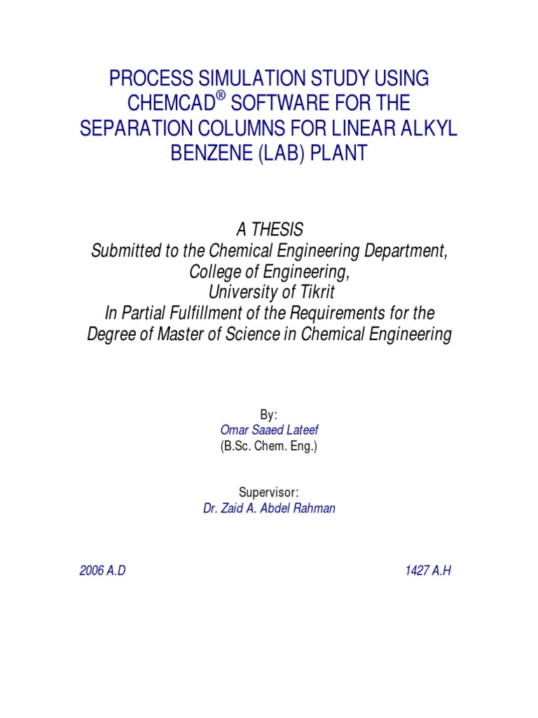 Process Simulation Study Using CHEMCAD Software For The Separation ...
