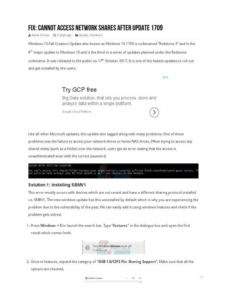 Fix: Cannot Access Network Shares After Update 1709: Try GCP Free | PDF ... Fix: Cannot Access Network Shares After Update 1709: Try GCP Free | PDF ...