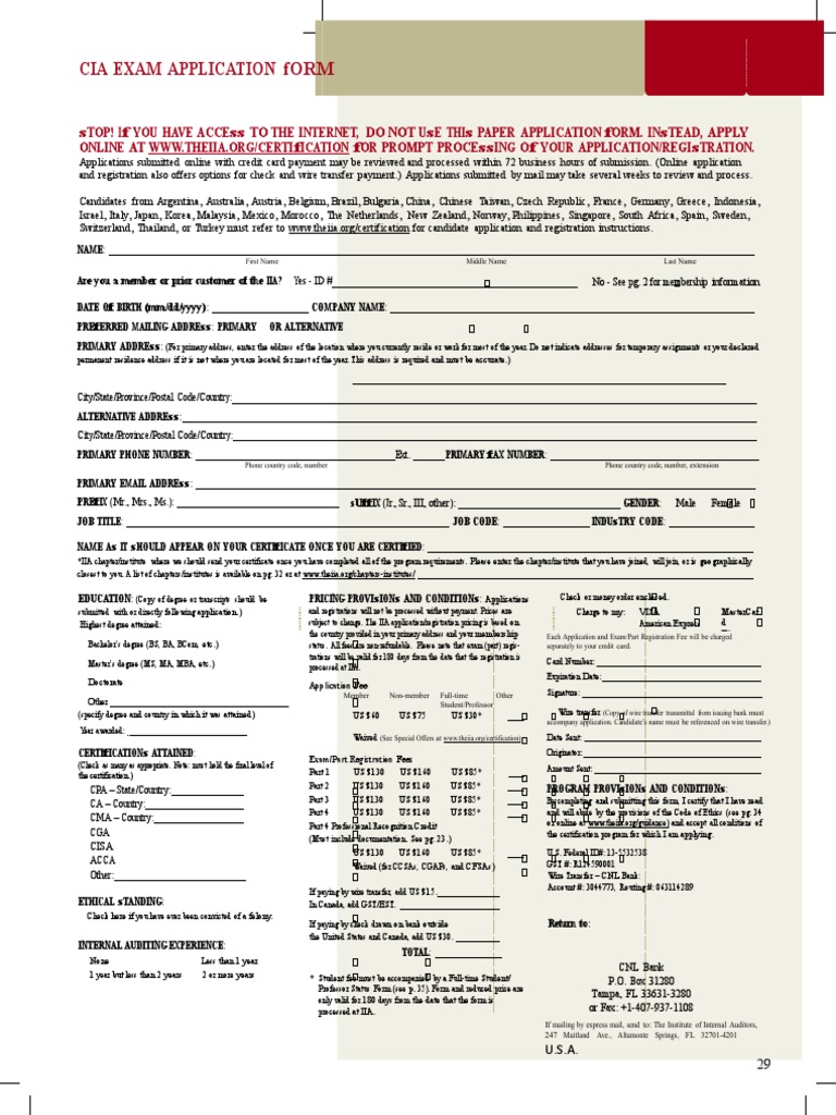 CIA Application Form.0608 | PDF | Address (Geography) | Academic Degree