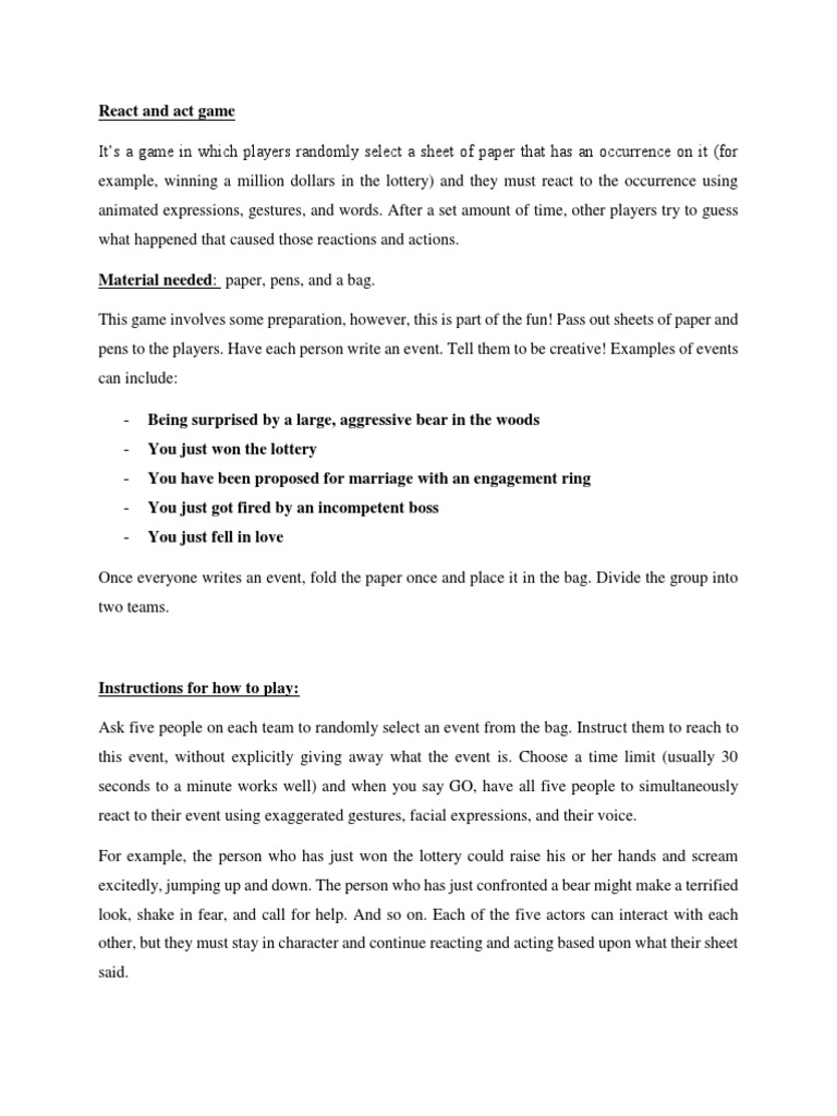 Act and React Game Instructions | PDF