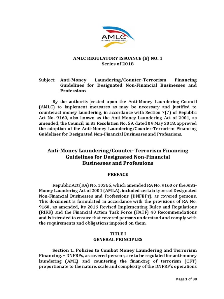 DNFBP AML-CFT Regulatory Guidelines | PDF | Financial Action Task Force ...