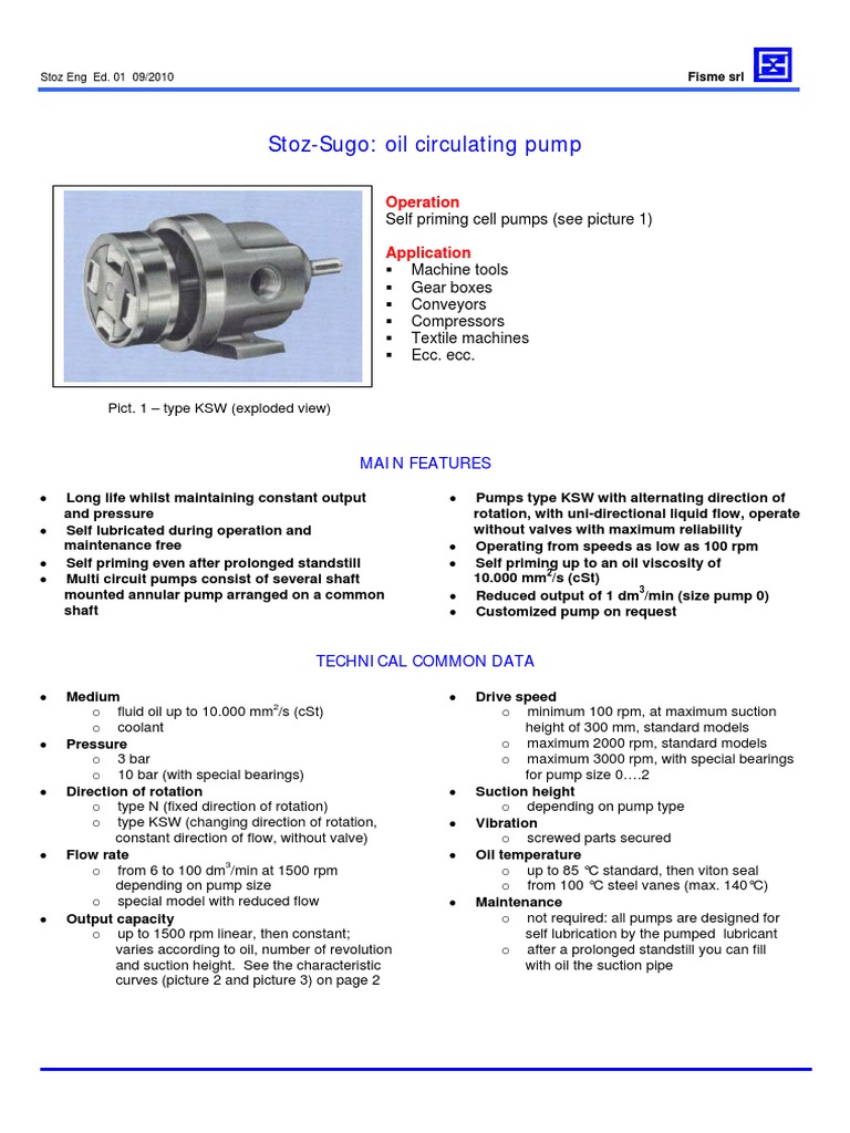 Stoz-Sugo Oil Circulating Pump Overview | PDF | Pump | Viscosity
