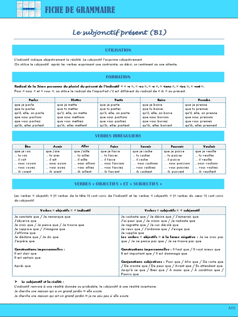 FLE b1 Grammaire Subjonctif | PDF | Business
