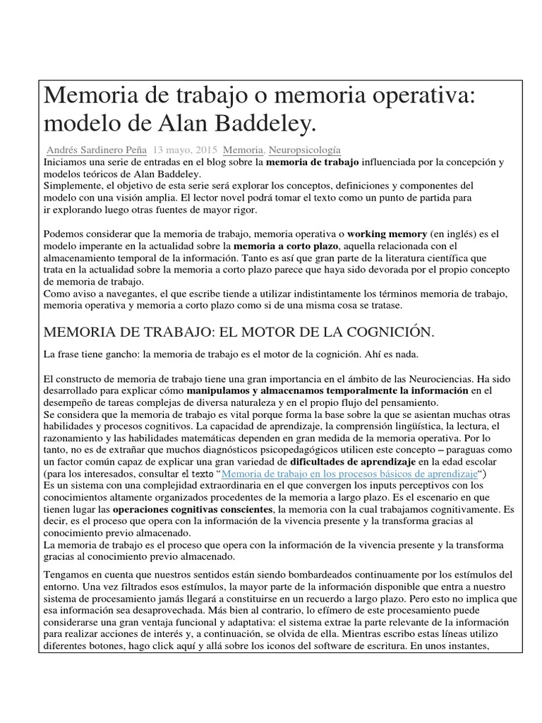 Memoria de Trabajo o Memoria Operativa | PDF | Memoria de trabajo | Memoria