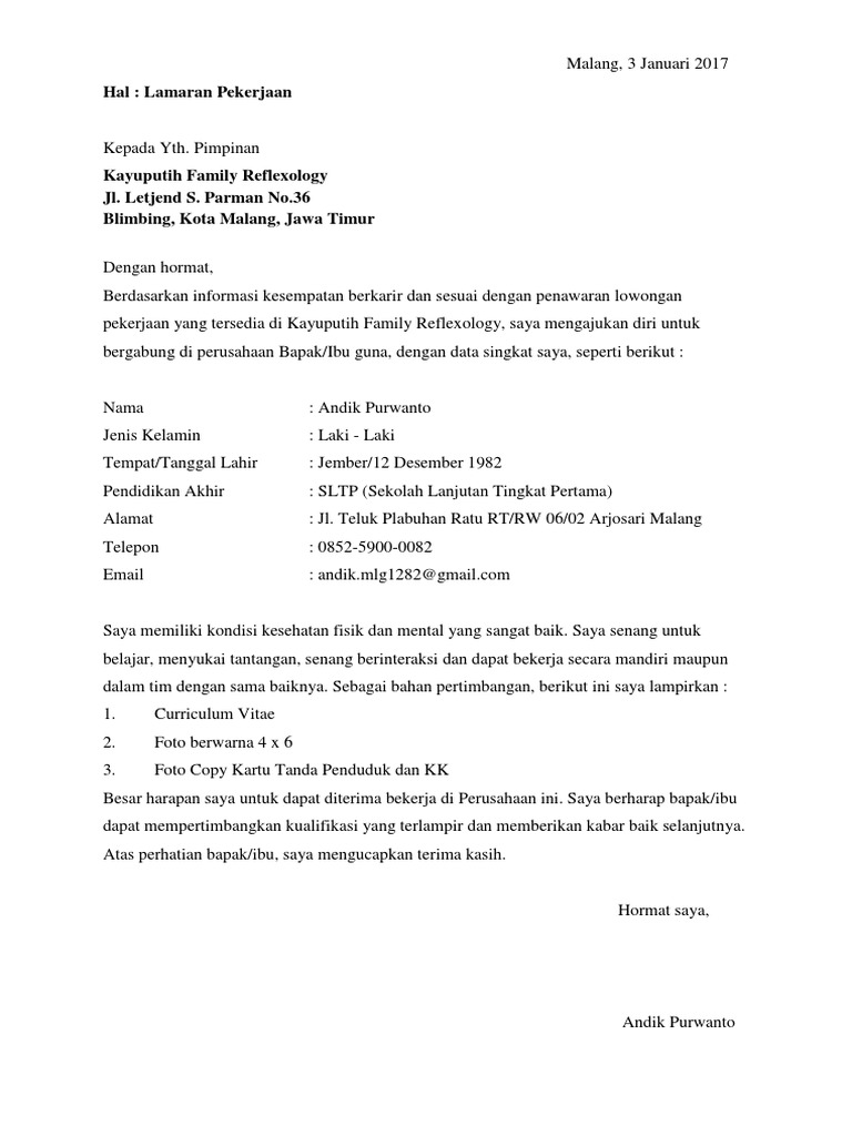 Surat Lamaran Sederhana | PDF