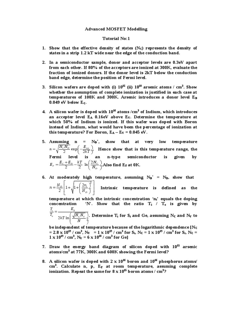 Tutorial 1 | PDF | Doping (Semiconductor) | Electrical Resistance And ...