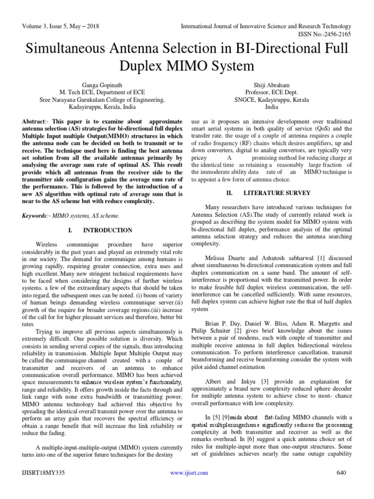Simultaneous Antenna Selection in Bi Directional Full Duplex MIMO ...
