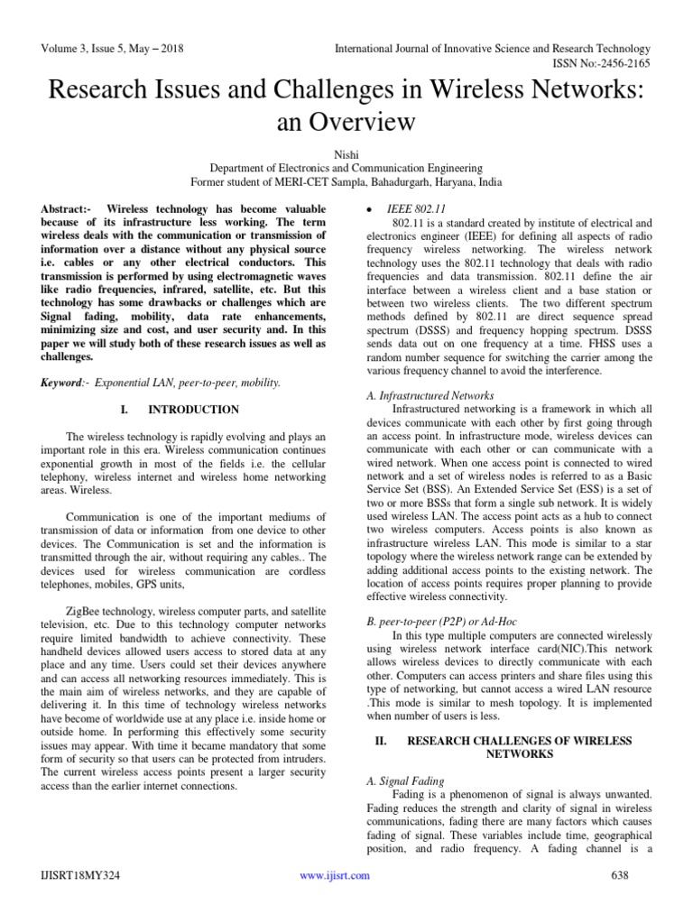 Research Issues and Challenges in Wireless Networks: An Overview | PDF ...