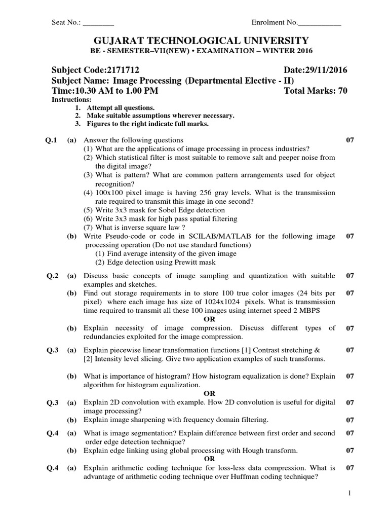 Gujarat Technological University | PDF | Data Compression | Computer Vision