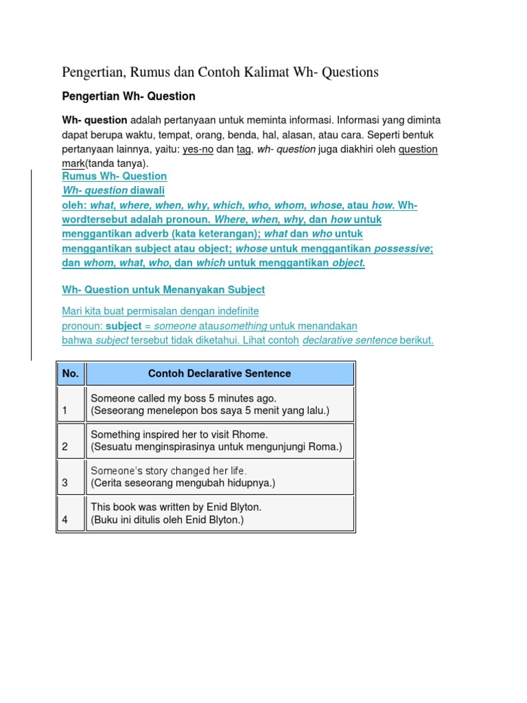 Inisiasi 2 Pengertian WH Questions | PDF | Seni & Disiplin Bahasa