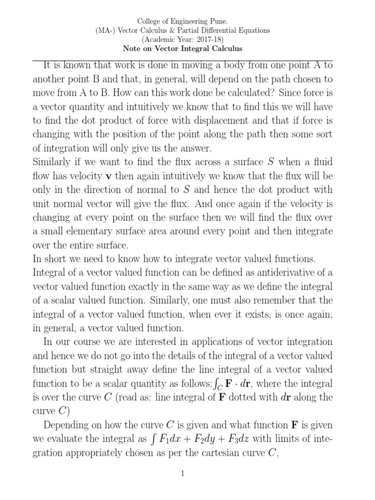 Note On Vector Integration | PDF | Multivariable Calculus | Integral