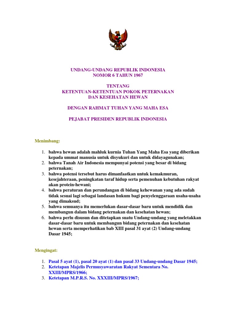 Uu6-1967 Peternakan&Kesehatan Hewan PDF | PDF