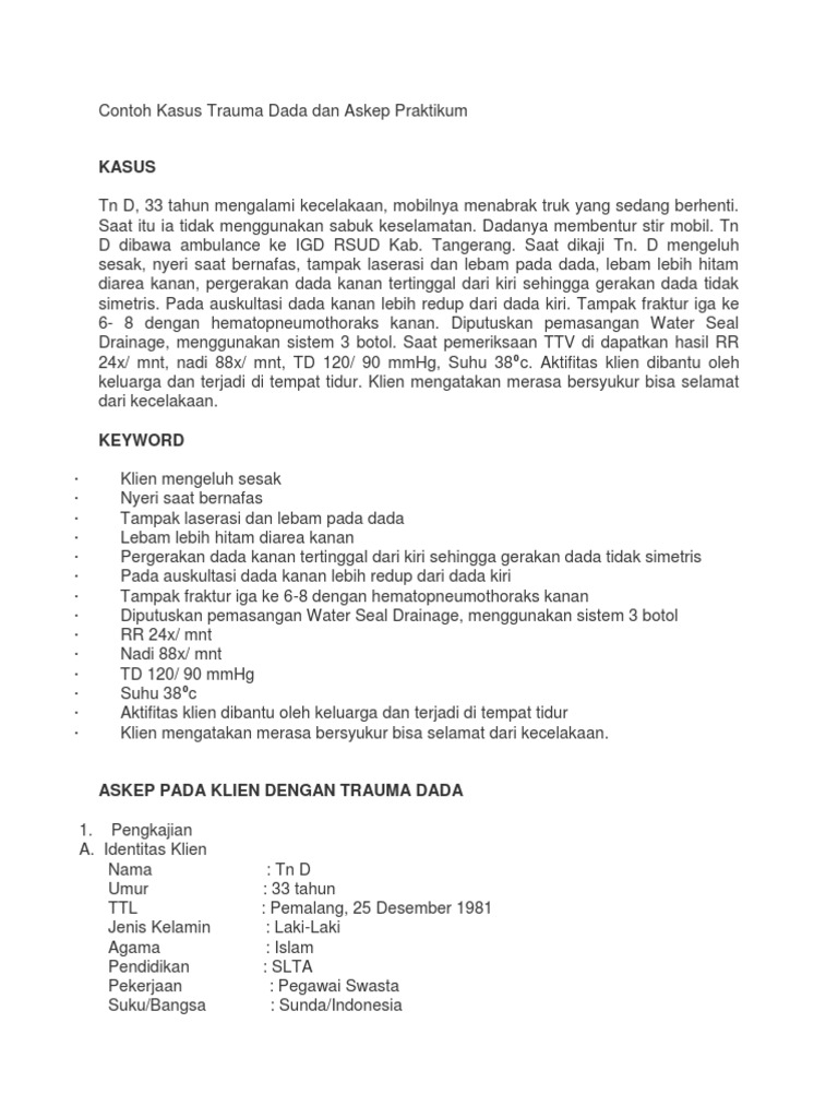 Contoh Kasus Trauma Dada Dan Askep Praktikum | PDF