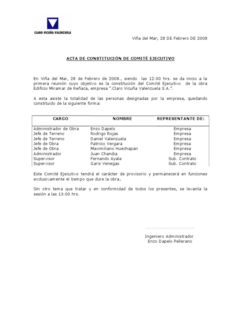 Acta Constitución Comité Ejecutivo | PDF