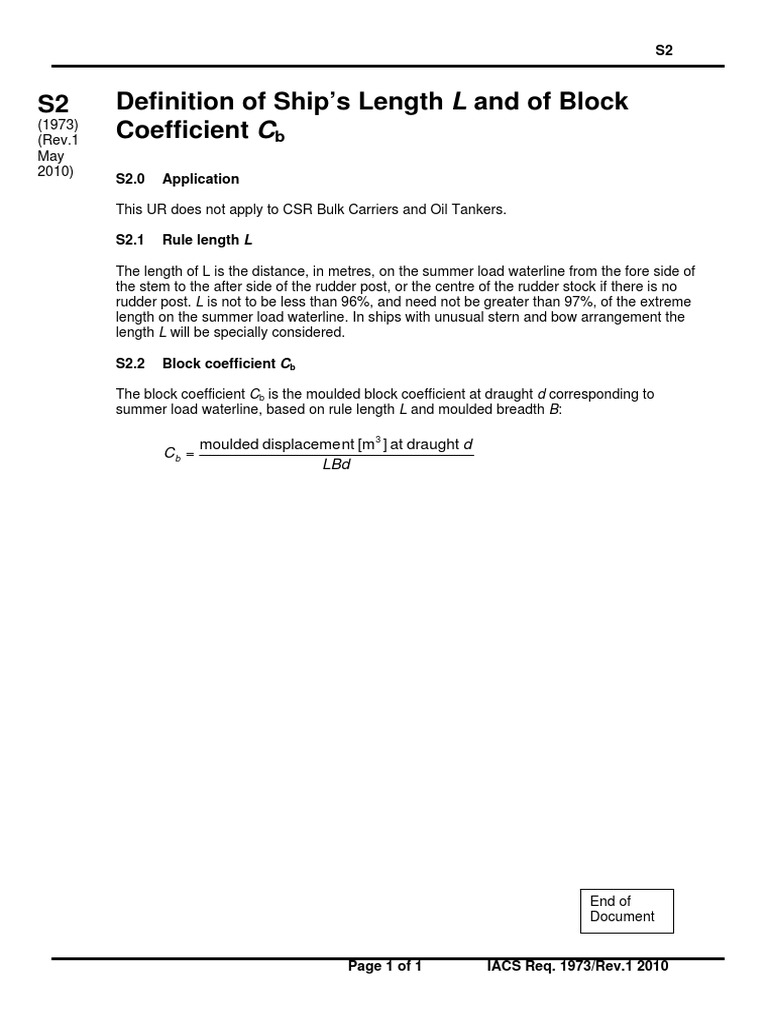 A2 Definition of Ship's Length L and of Block Coefficient C S2 | PDF ...