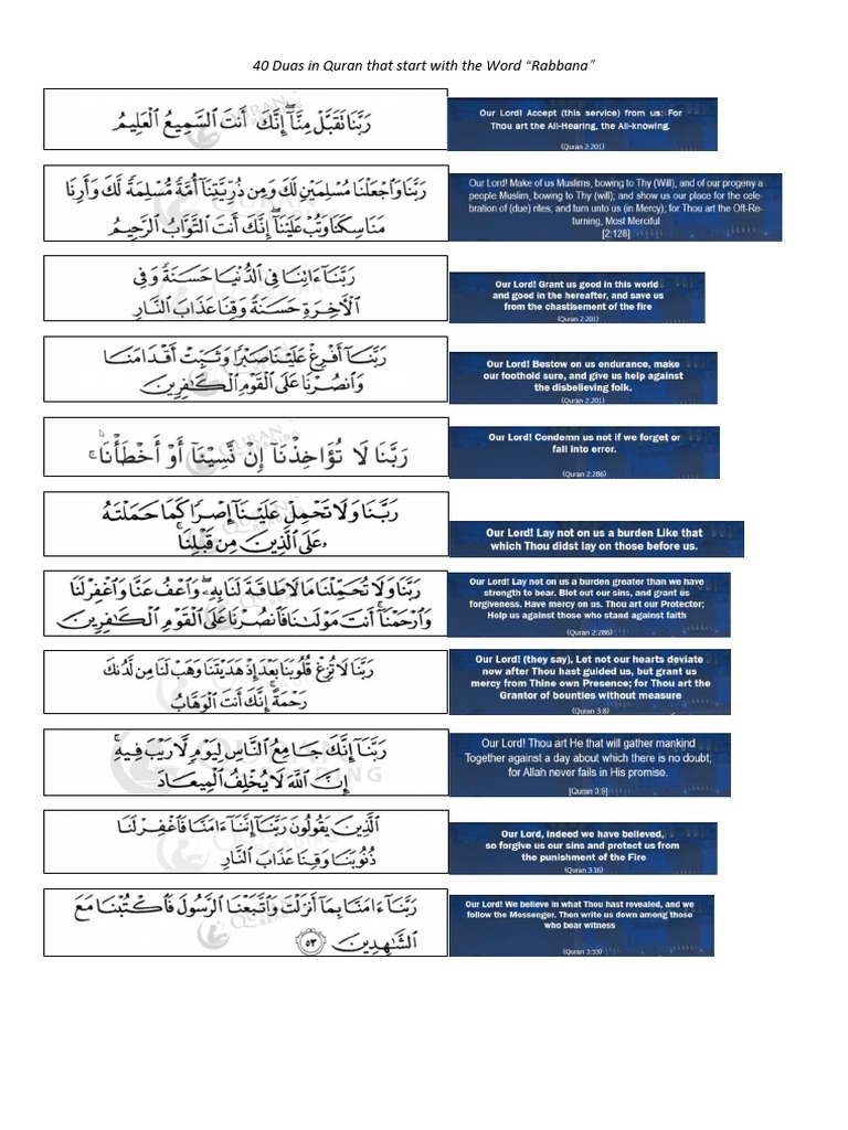 40 Duas in Quran That Start With The Word "Rabbana" | PDF