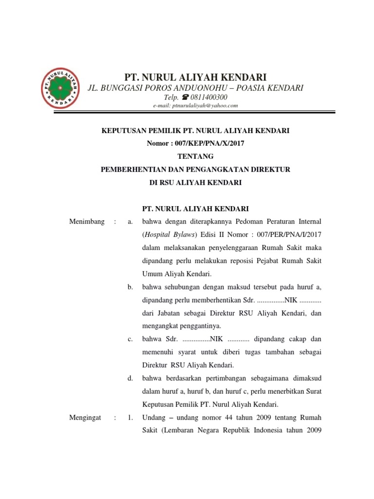 SK Pemberhentian & Pengangkatan Direktur | PDF