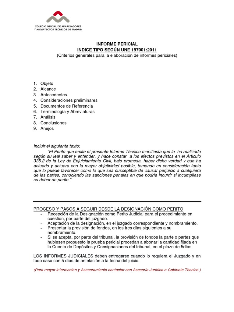 Informe Pericial - Indice Tipo Une 197001 | PDF