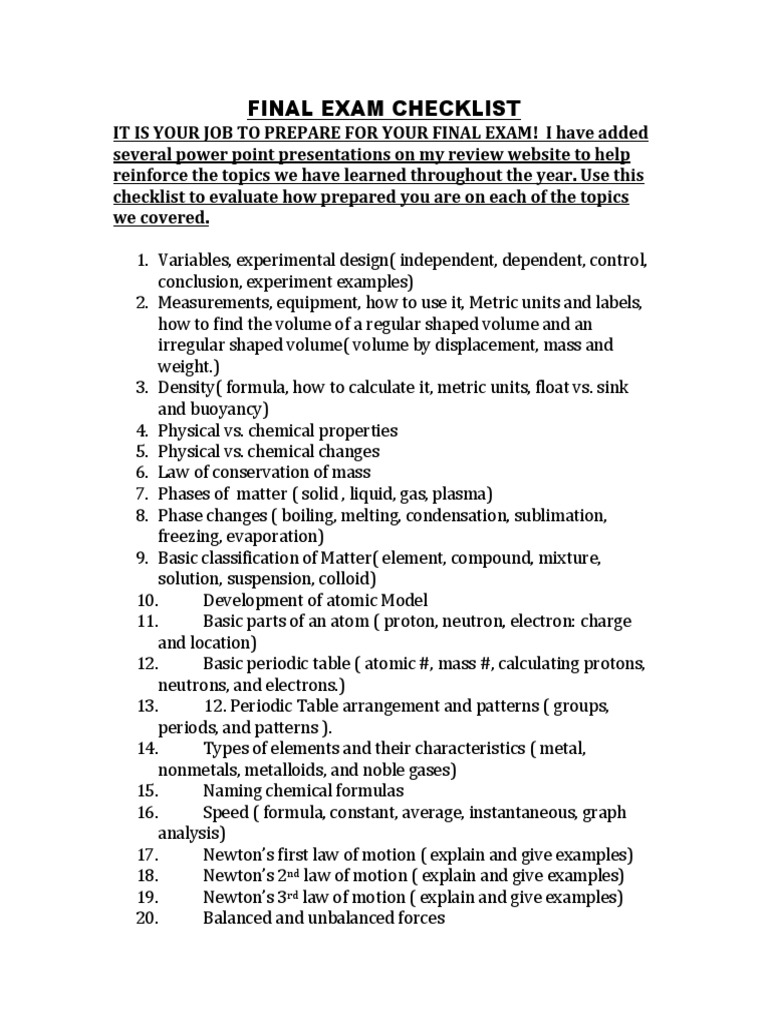 Final Exam Checklist | PDF | Genetics | Dominance (Genetics)