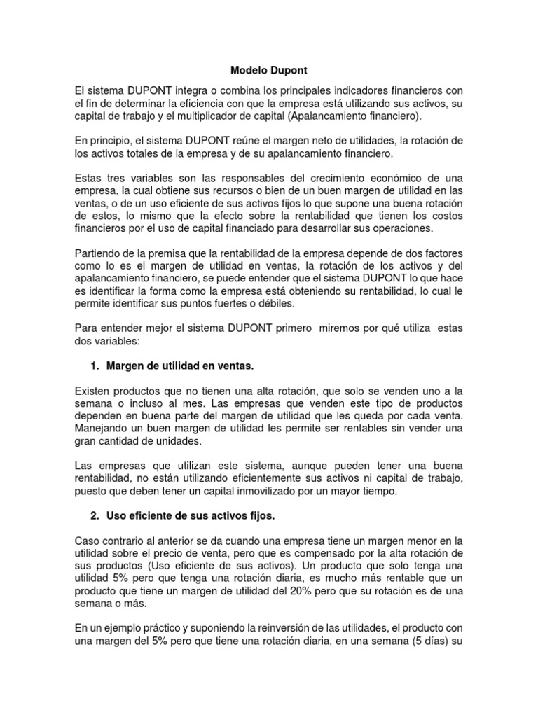 Contabilidad 3 Modelo Dupont | PDF | Rentabilidad sobre recursos ...