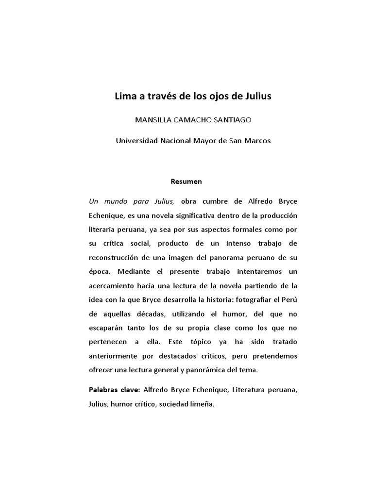 Lima A Través de Los Ojos de Julius - Santiago Mansilla Camacho | PDF ...