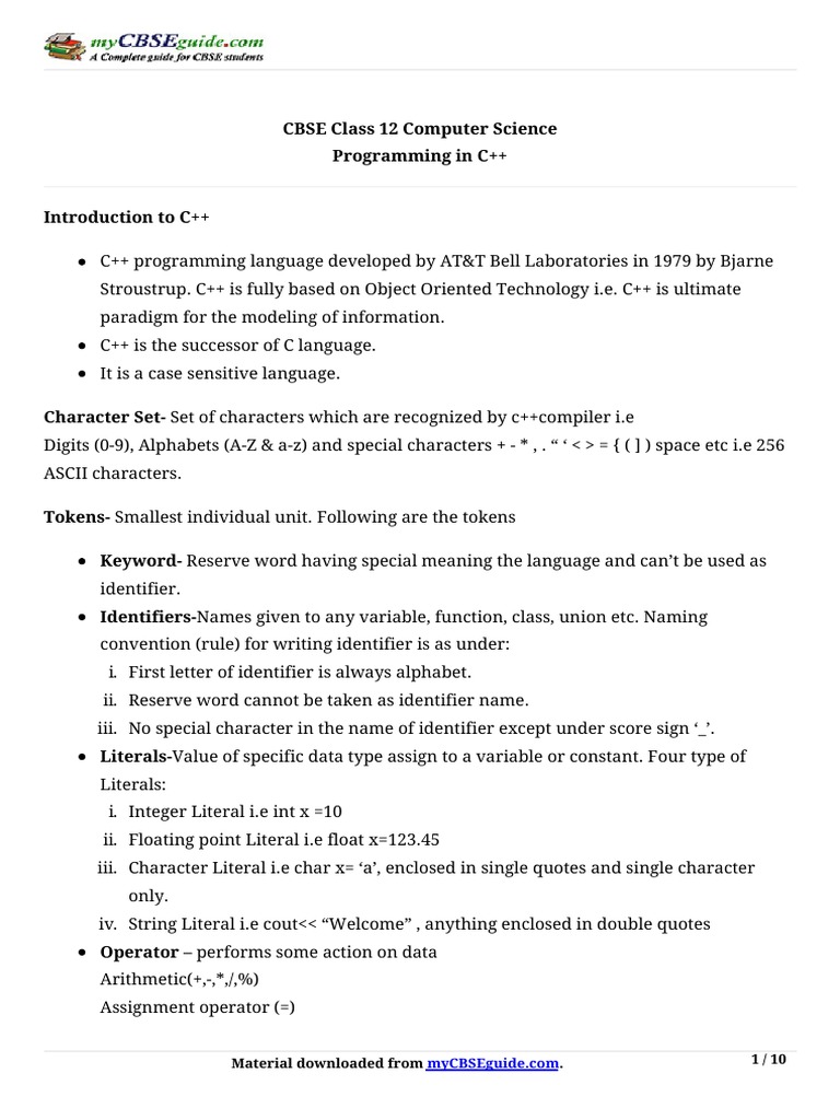 CBSE Class 12 Computer Science Programming in C | PDF | Control Flow | Data Type