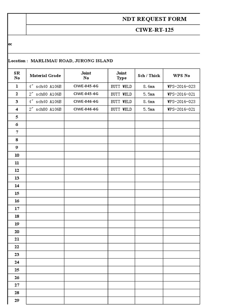 NDT Request Form CIWE-RT-125 | PDF | Technology & Engineering