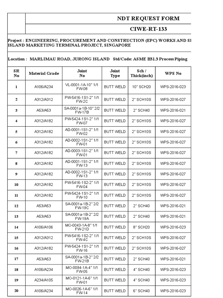 NDT Request Form CIWE-RT-133 | PDF | Industrial Gases | Industrial ...