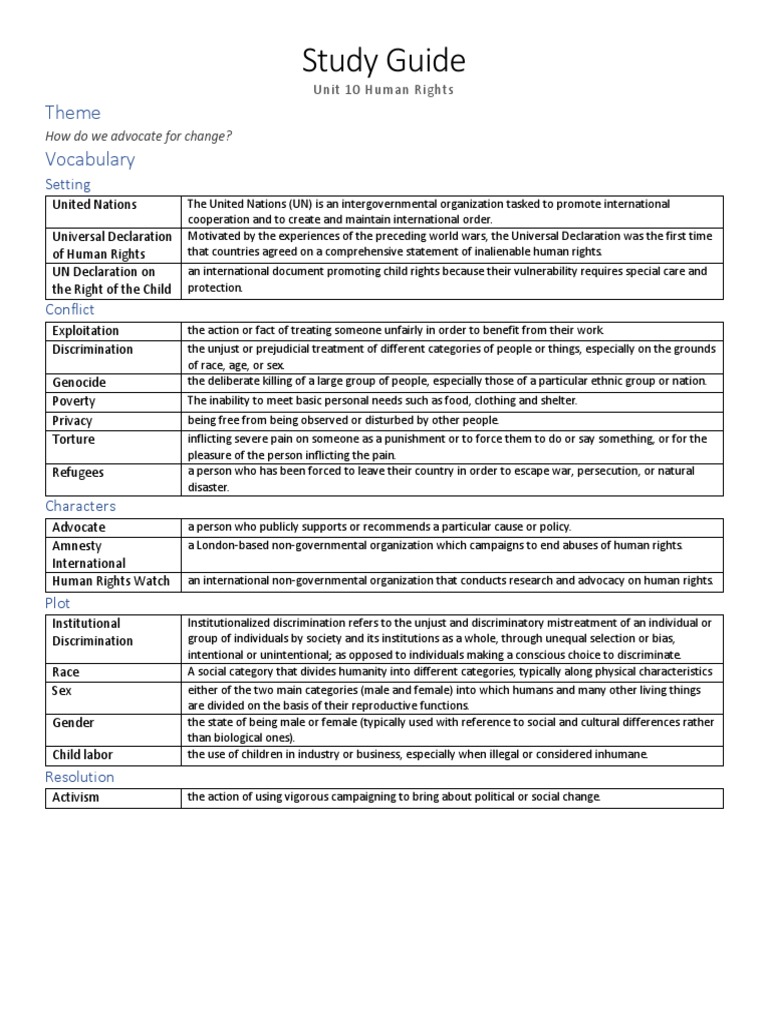 Unit 10 Study Packet | PDF | Human Rights | Discrimination