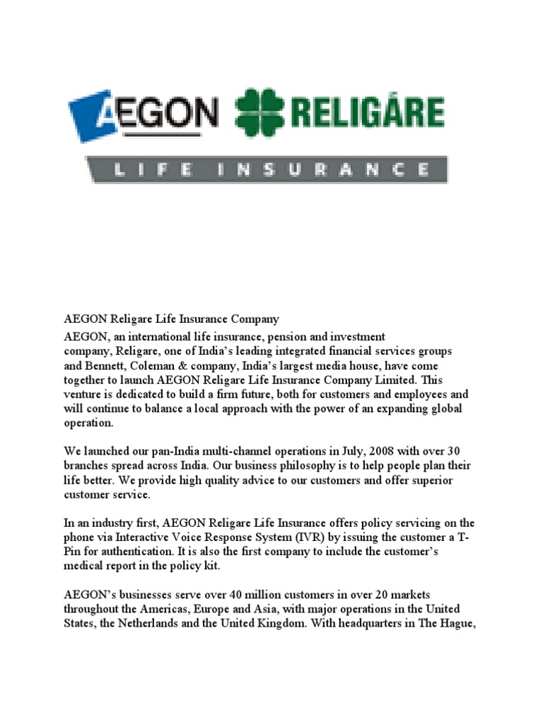 AEGON Religare Life Insurance Company | PDF | Economies | Financial ...